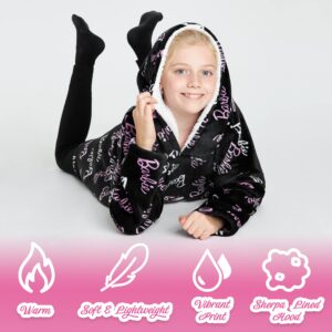 Barbie Girls Oversized Blanket Hoodie, Sherpa Fleece Hooded Snuggle Blanket (Black)