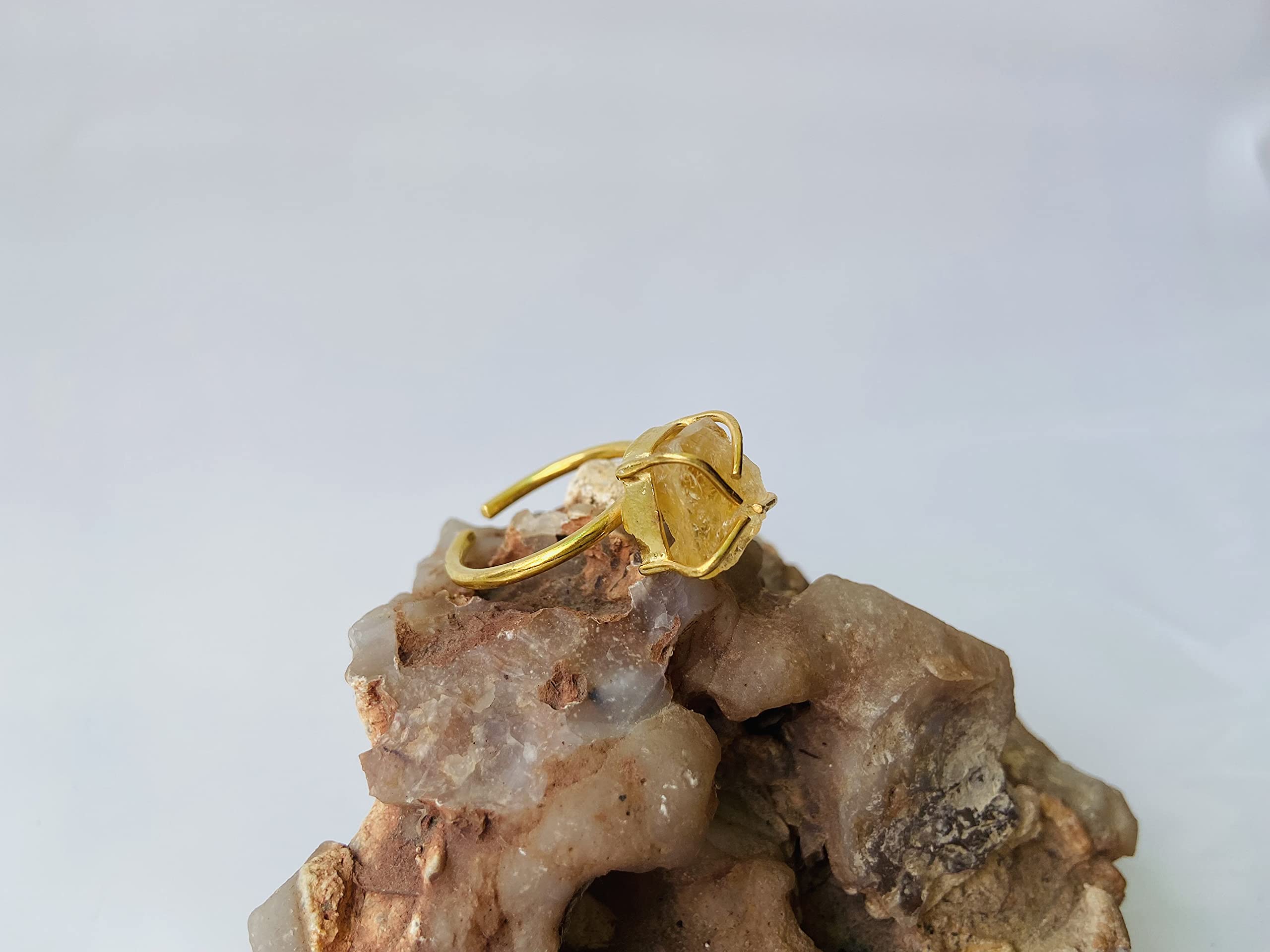 ALPHA Raw Citrine Adjustable Ring For Unisex Uncut Gemstone Prong Jewelry November Birthstone Gift For Him And Her