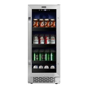 whynter bbr-838sb built-in under counter 15 inch beverage refrigerator and cooler fridge with glass, lock, reversible door, digital control and carbon filter, 3.0 cu. ft, stainless steel, 80 capacity