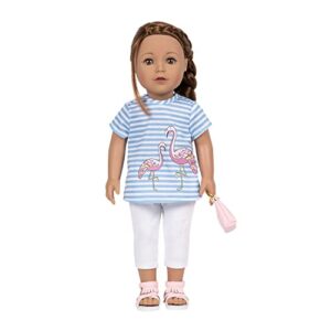 adora amazon exclusive amazing girls collection, 18” realistic doll with changeable outfit and movable soft body, birthday gift for kids and toddlers ages 6+ - ava with summer flamingo outfit