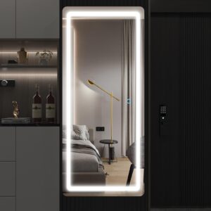 edtemi 40"x16" led lighted wall mounted mirror, full-length mirror with led lights, full body mirror, hanging mirror for bedroom living room locker room, white