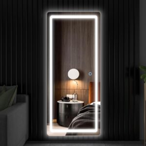 EDTEMI 40"x16" LED Lighted Wall Mounted Mirror, Full-Length Mirror with LED Lights, Full Body Mirror, Hanging Mirror for Bedroom Living Room Locker Room, White