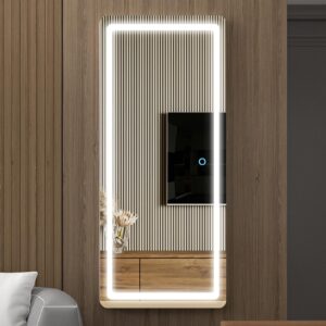 EDTEMI 40"x16" LED Lighted Wall Mounted Mirror, Full-Length Mirror with LED Lights, Full Body Mirror, Hanging Mirror for Bedroom Living Room Locker Room, White