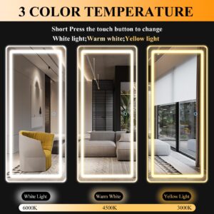 EDTEMI 40"x16" LED Lighted Wall Mounted Mirror, Full-Length Mirror with LED Lights, Full Body Mirror, Hanging Mirror for Bedroom Living Room Locker Room, White