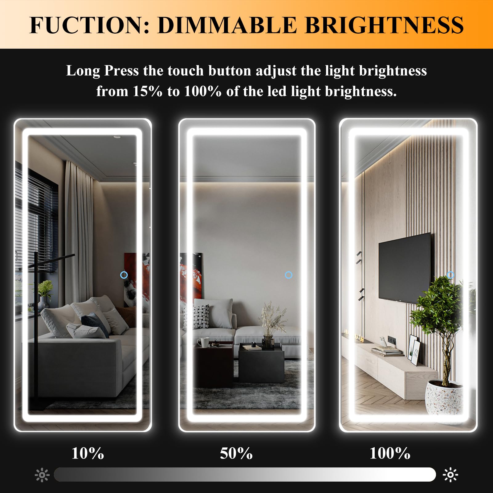 EDTEMI 40"x16" LED Lighted Wall Mounted Mirror, Full-Length Mirror with LED Lights, Full Body Mirror, Hanging Mirror for Bedroom Living Room Locker Room, White