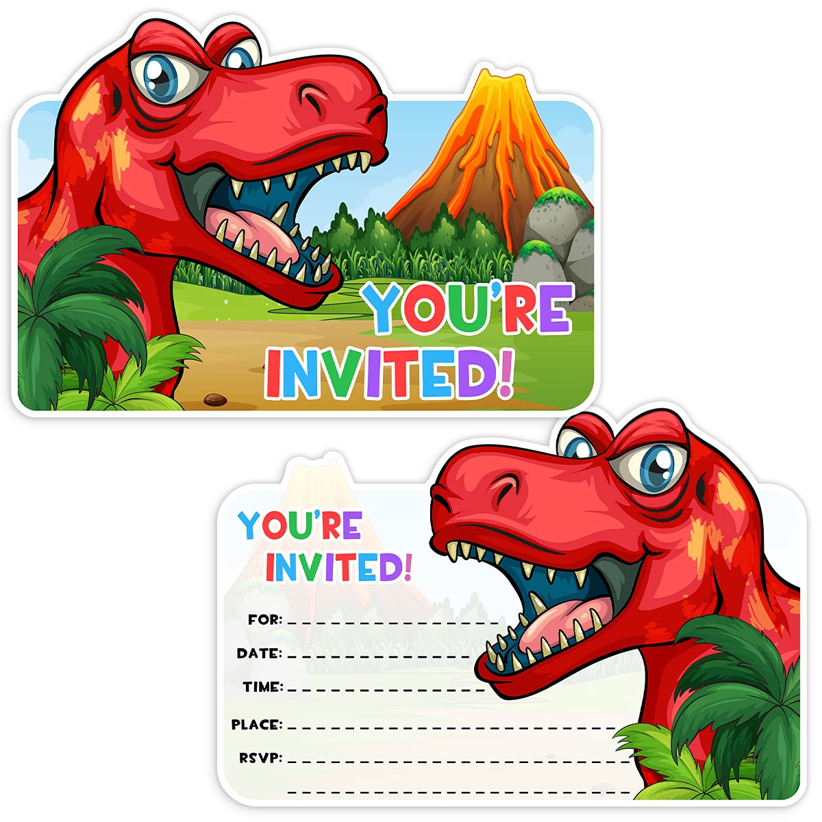 Dinosaur Birthday Party Invitations for Boys, Girls, Kids, 30 Invite Cards with Envelopes, Dinosaur Birthday Party Supplies