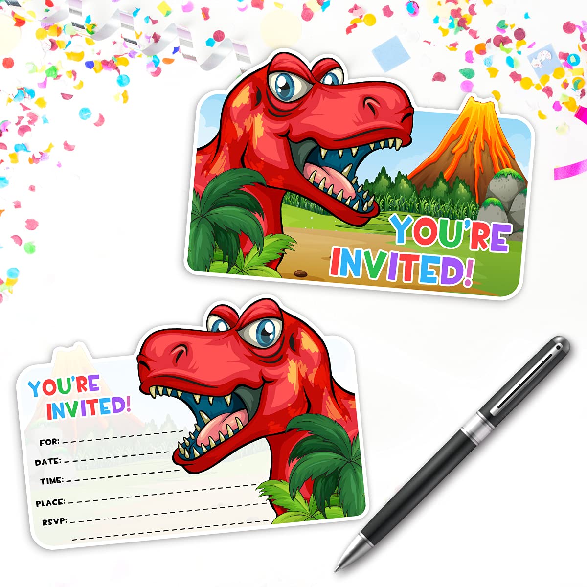 Dinosaur Birthday Party Invitations for Boys, Girls, Kids, 30 Invite Cards with Envelopes, Dinosaur Birthday Party Supplies