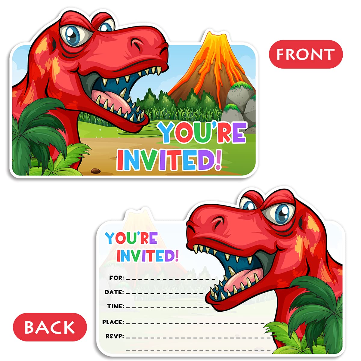 Dinosaur Birthday Party Invitations for Boys, Girls, Kids, 30 Invite Cards with Envelopes, Dinosaur Birthday Party Supplies