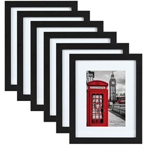 pealsn 8x10 picture frame set of 6, display picture 5x7 with mat or 8x10 without mat, black woodgrain