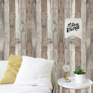 yun-aeon natural wood-grey wood contact paper peel and stick wallpaper 17.3"x 200"self adhesive removable vintage faux wood wall paper plank shelf home decoration kitchen counter cover use