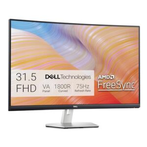 dell s3222hn curved monitor - 31.5-inch fhd (1920x1080) 75hz 4ms 1800r curved display, hdmi connectivity, amd freesync technology, tilt adjustability - silver