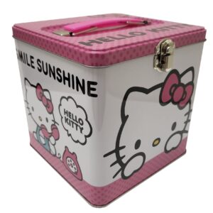 The Tin Box Company Hello Kitty Stack Store and Carry Tin. Stackable Tin Box with Handle,Pink and White, Storage Box, 5.75" Height, Clasp and Hinge on Lid