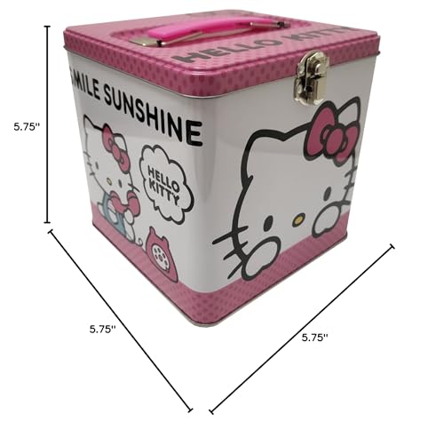 The Tin Box Company Hello Kitty Stack Store and Carry Tin. Stackable Tin Box with Handle,Pink and White, Storage Box, 5.75" Height, Clasp and Hinge on Lid