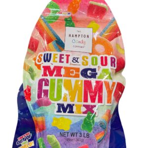 THC The Hampton Candy Company, Sweet & Sour Mega Gummy Mix, Resealable Bag, Assorted, 3 lb, 48 Oz