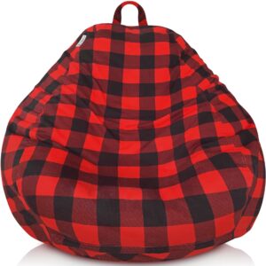 delmach bean bag cover | comfortable adult size | stuffed animal storage | cozy chair | cotton canvas | buffalo check plaid | no filler