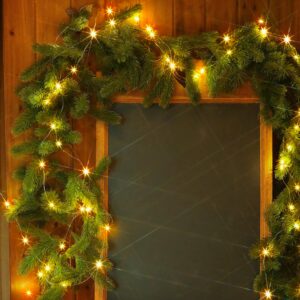 PARTY JOY 6FT Christmas Garland Pine Garland with 9.8FT LED Lights String, Greenery Plant for Christmas Decorations Table Mantle Background Wall Room Outdoor Indoor Winter Decoration