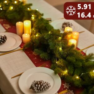 PARTY JOY 6FT Christmas Garland Pine Garland with 9.8FT LED Lights String, Greenery Plant for Christmas Decorations Table Mantle Background Wall Room Outdoor Indoor Winter Decoration