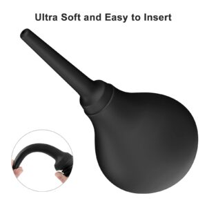 Enema Douche with Back-Flow Prevention for Colon Cleansing Detox and Constipation, Soft Silicone Reusable Anal Douche Vaginal Cleaner with Leakproof for Easy Cleaning, 10oz, Black