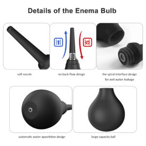 Enema Douche with Back-Flow Prevention for Colon Cleansing Detox and Constipation, Soft Silicone Reusable Anal Douche Vaginal Cleaner with Leakproof for Easy Cleaning, 10oz, Black