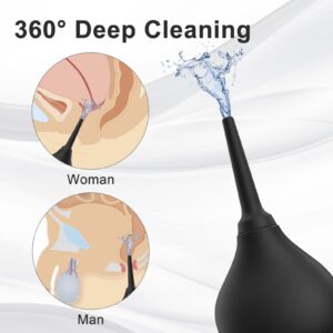 Enema Douche with Back-Flow Prevention for Colon Cleansing Detox and Constipation, Soft Silicone Reusable Anal Douche Vaginal Cleaner with Leakproof for Easy Cleaning, 10oz, Black