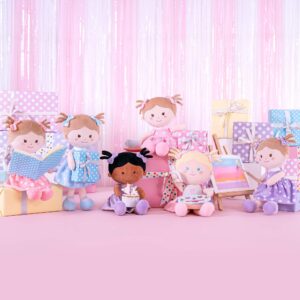 Onetoo First Baby Doll Plush Rag Doll Sleeping Cuddle Buddy Doll Soft Baby Doll Wear Star Purple Dress 14"（Milly Series）