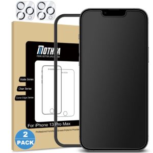 mothca 2 pack matte glass screen protector for iphone 13 pro max [6.7 inch] + 2 pack camera lens protector, anti-glare & anti-fingerprint tempered glass film, bubble free case friendly smooth as silk