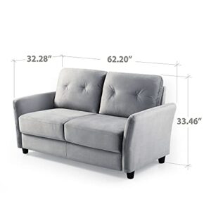 ZINUS Ricardo Velvet Loveseat Sofa / Easy, Tool-Free Assembly, Grey Velvet