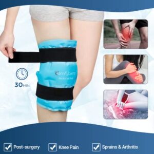 Comfytemp Knee Ice Pack Wrap, Reusable Gel Ice Pack for Knee Pain Relief, Lycra Knee Ice Pack with Hot & Cold Compress Therapy for Leg Injuries, Knee Replacement Surgery, Arthritis, FSA HSA Approved