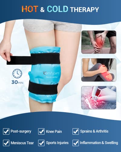 Comfytemp Knee Ice Pack Wrap, Reusable Gel Ice Pack for Knee Pain Relief, Lycra Knee Ice Pack with Hot & Cold Compress Therapy for Leg Injuries, Knee Replacement Surgery, Arthritis, FSA HSA Approved