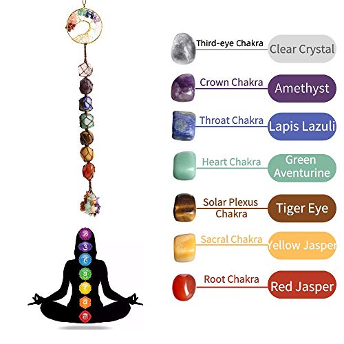 7 Chakra Stone Healing Crystal Tree of Life Wall Hanging Home Interior Decoration，Window Decoration，Yoga Meditation