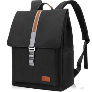 voova work backpack for adult men women, vintage laptop backpack computer bag with 15.6 inch laptop compartment, fashion casual daypack bookbag for travel and college, black