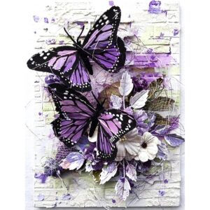 diamond painting kits for adults diy 5d round full drill butterfly flowers diamond art adult 5d diamond painting very suitable for home leisure and wall decoration 11.8x15.7 (inches) diamond painting