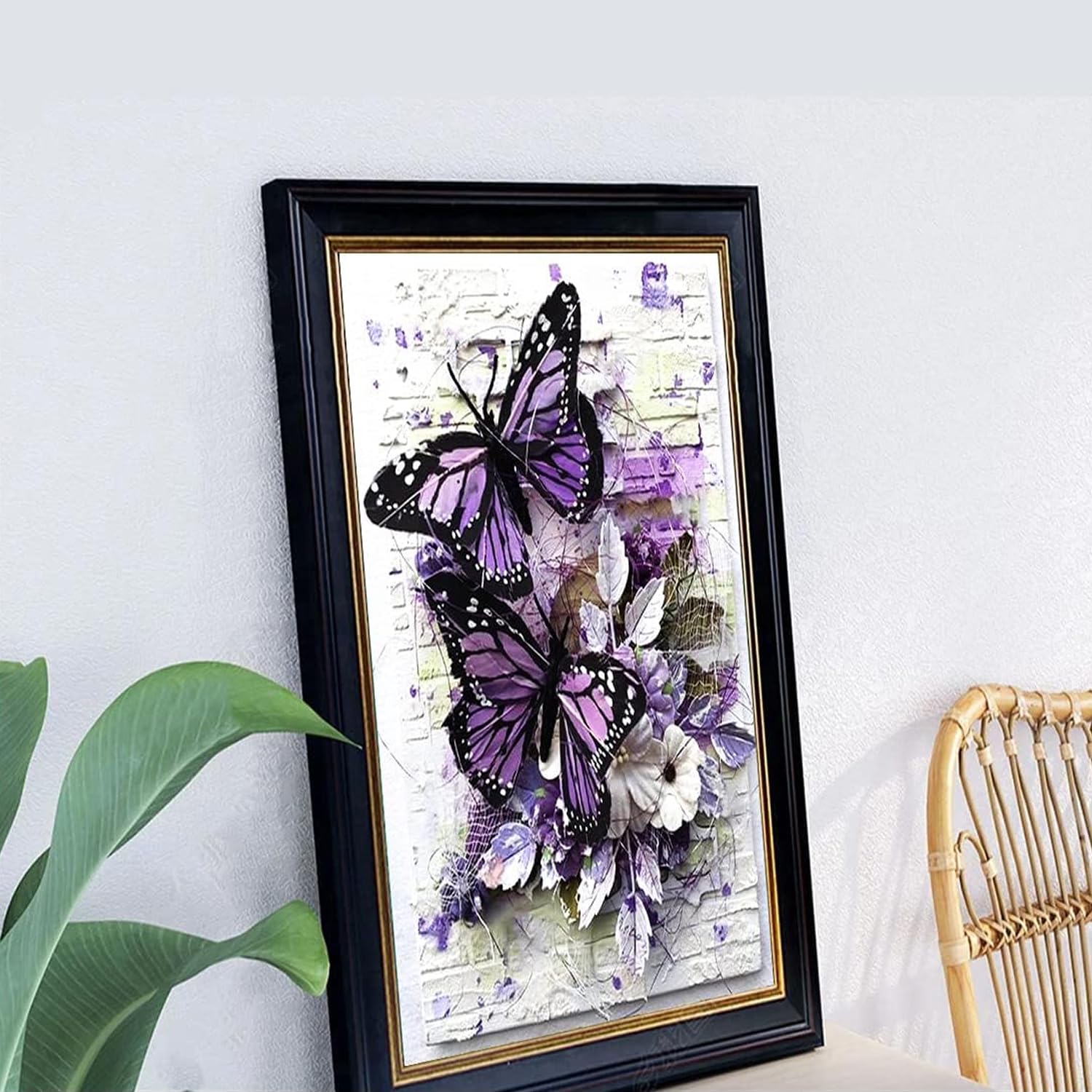 Diamond Painting Kits for Adults DIY 5D Round Full Drill Butterfly Flowers Diamond Art Adult 5d Diamond Painting Very Suitable for Home Leisure and Wall Decoration 11.8x15.7 (Inches) Diamond Painting