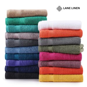 LANE LINEN 16 Piece Bath towels - Black Towels - 100% Cotton Towels for Bathroom, Luxury Bath Towels, Highly Absorbent Bathroom Towel Set, 4 Bath Towels, 4 Hand Towels, 8 Wash cloths - Black