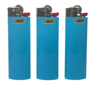 3 light blue bic lighters standard size (sky blue, baby blue)