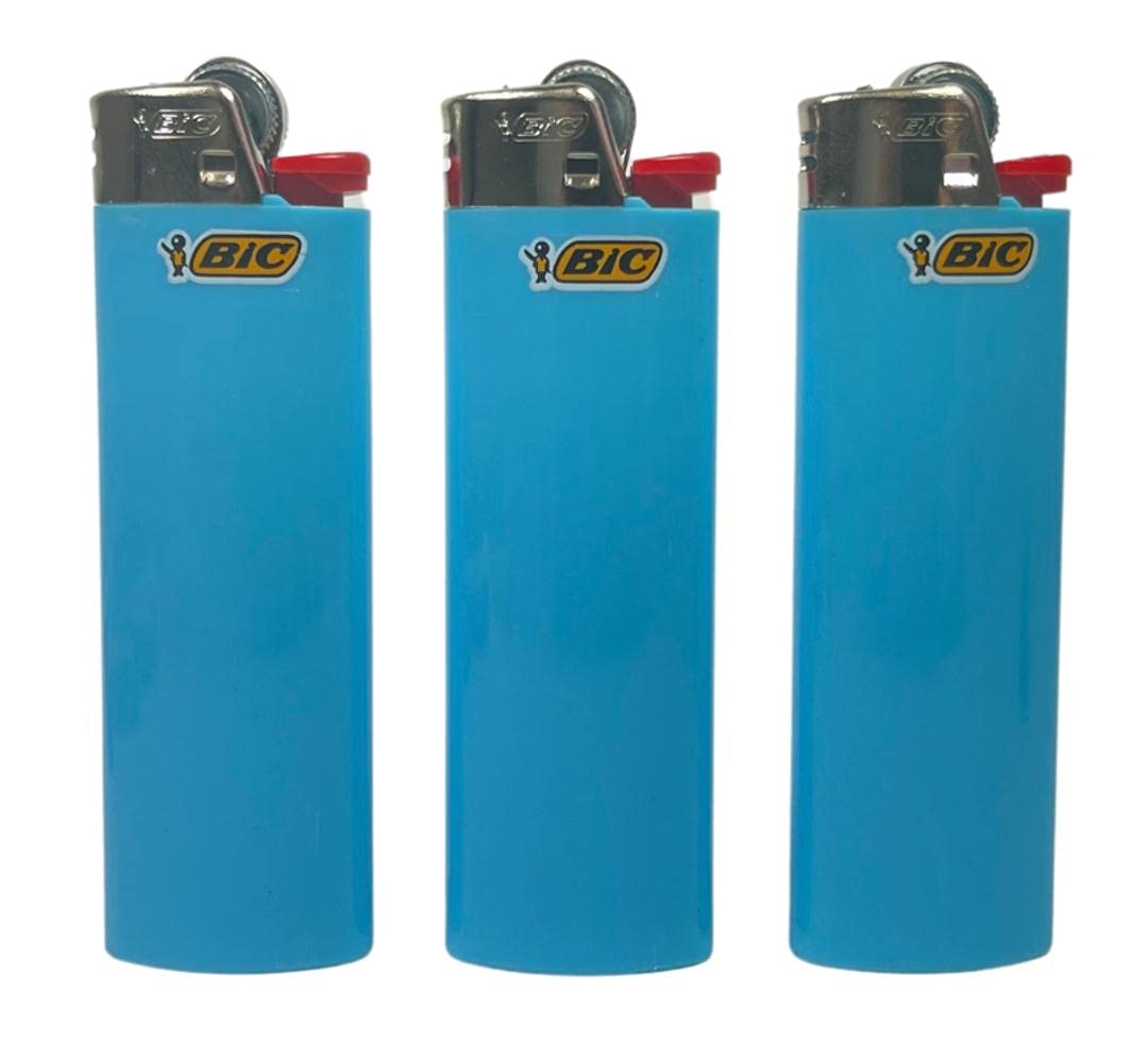 3 Light Blue Bic Lighters Standard Size (Sky Blue, Baby Blue)