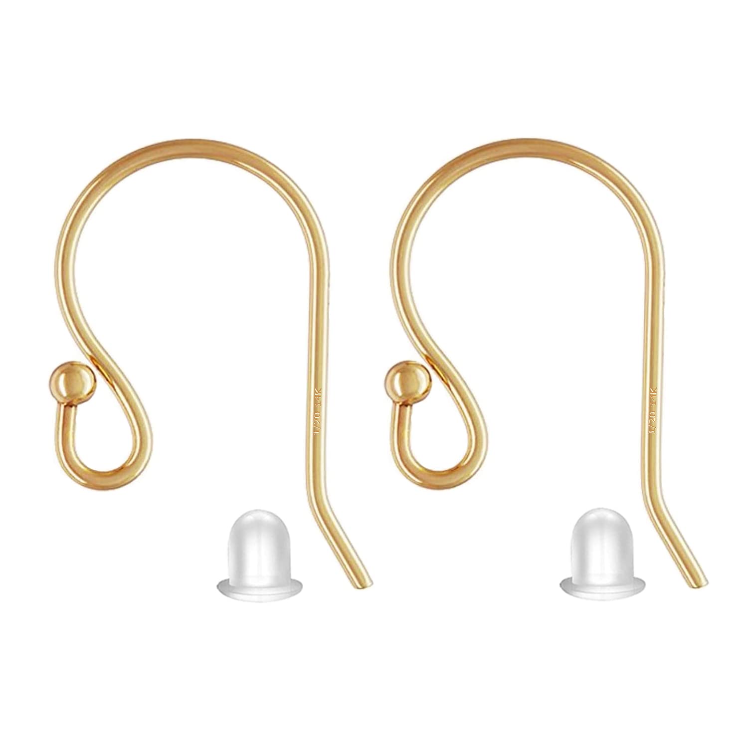 BEADNOVA Earring Hooks 14k Gold Filled Ball Dot Ear Wire with Rubber Earring Backs Earwire for Jewelry Making Earring Supplies (4pcs Ear Wire and 4pcs Earring Backs, Total 8pcs)