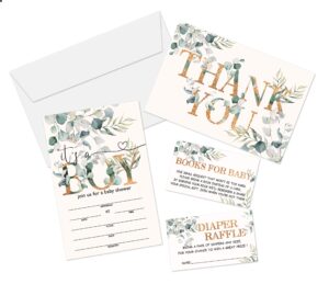 yuansail baby shower invitation set, fill in invites cards, books for baby, diaper raffle, thank you, boy, each design 25 cards & envelopes (total 100 cards) – (bb005-taozhuang)