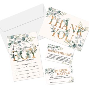 Yuansail Baby Shower Invitation Set, Fill In Invites Cards, Books For Baby, Diaper Raffle, Thank You, Boy, Each Design 25 Cards & Envelopes (Total 100 Cards) – (bb005-taozhuang)