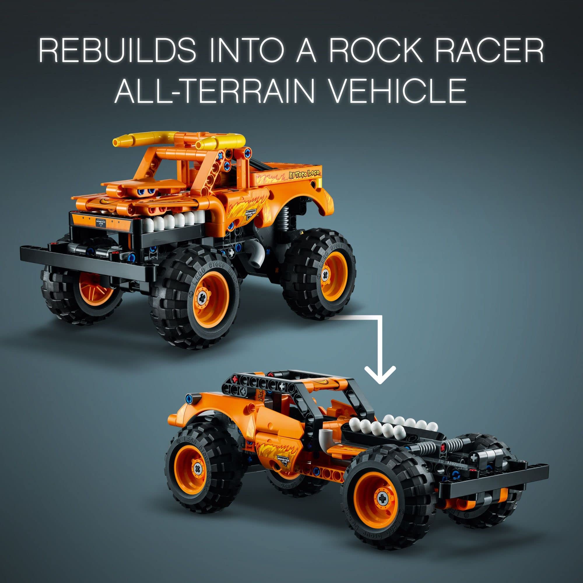 LEGO Technic Monster Jam El Toro Loco, 2 in 1 Pull Back Truck to Off Roader Car Toy 42135, Monster Truck and Race Car Building Toy, Construction Kit for Kids, Boys, Girls Age 7+ Years Old