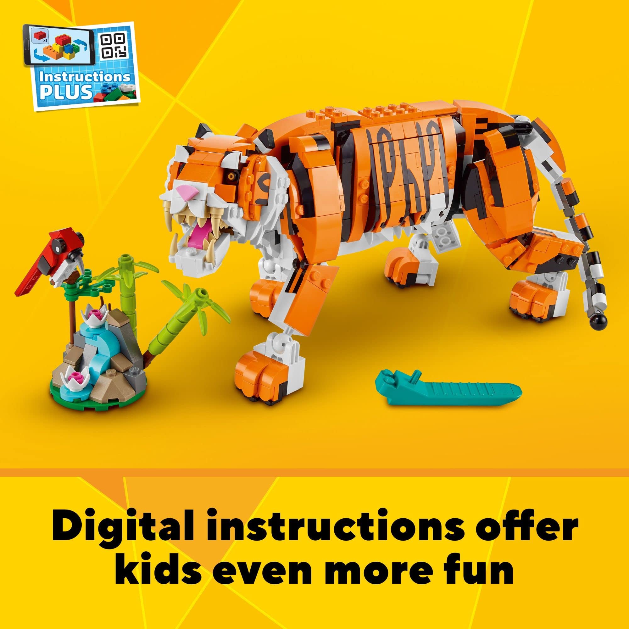 LEGO Creator 3 in 1 Majestic Tiger Building Set, Transforms from Tiger to Panda or Koi Fish Set, Animal Figures, Collectible Building Toy, Gifts for Kids, Boys & Girls 9 Plus Years Old, 31129