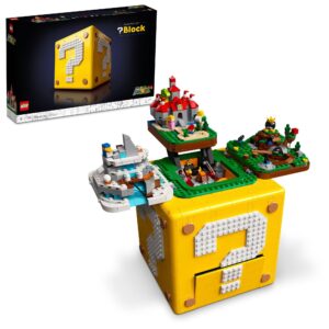 lego super mario 64 question mark block 71395, 3d model set for adults with 4 microscale game levels: peach’s castle, bob-omb battlefield, cool mountain and lethal lava trouble