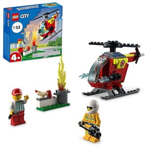 lego city fire helicopter toy 60318 for preschool kids, boys and girls 4 plus years old, with firefighter minifigure & starter brick