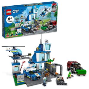 lego city police station with van, garbage truck & helicopter toy 60316, gifts for 6 plus year old kids, boys & girls with 5 minifigures and dog toy