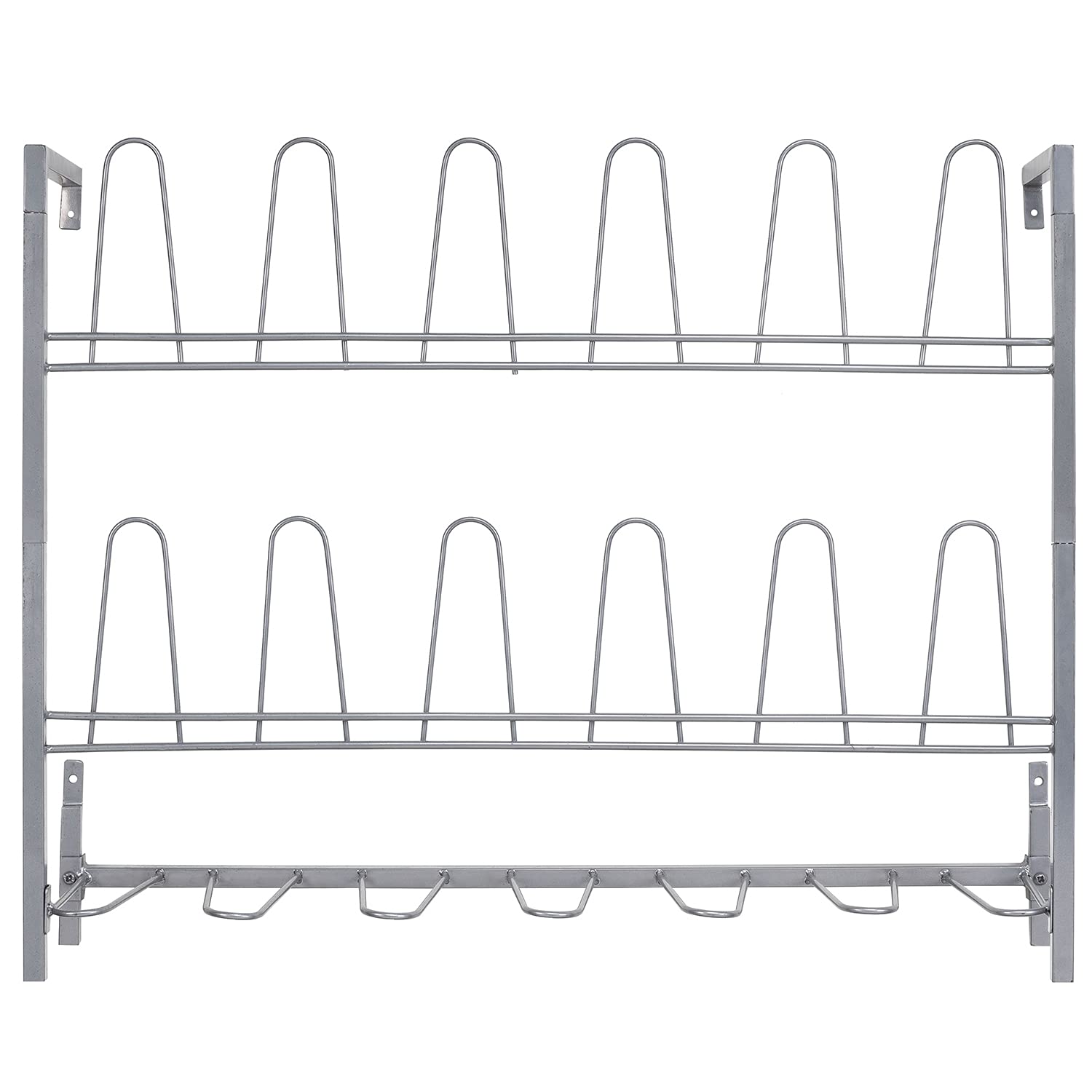 MyGift Premium Silver Metal Hanging Wall Shoe Rack for Walk in Closet, Mudroom and Entryway, Wall Mounted Space Saving Boot and Shoe Rack Organizer, Holds 9 Pairs