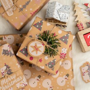 BIOBROWN Christmas Wrapping Paper Large Sheet Kraft Wrapping Paper for Christmas Folded Flat 27.5 inch X 39.4 inch per Sheet Total 4 Sheets