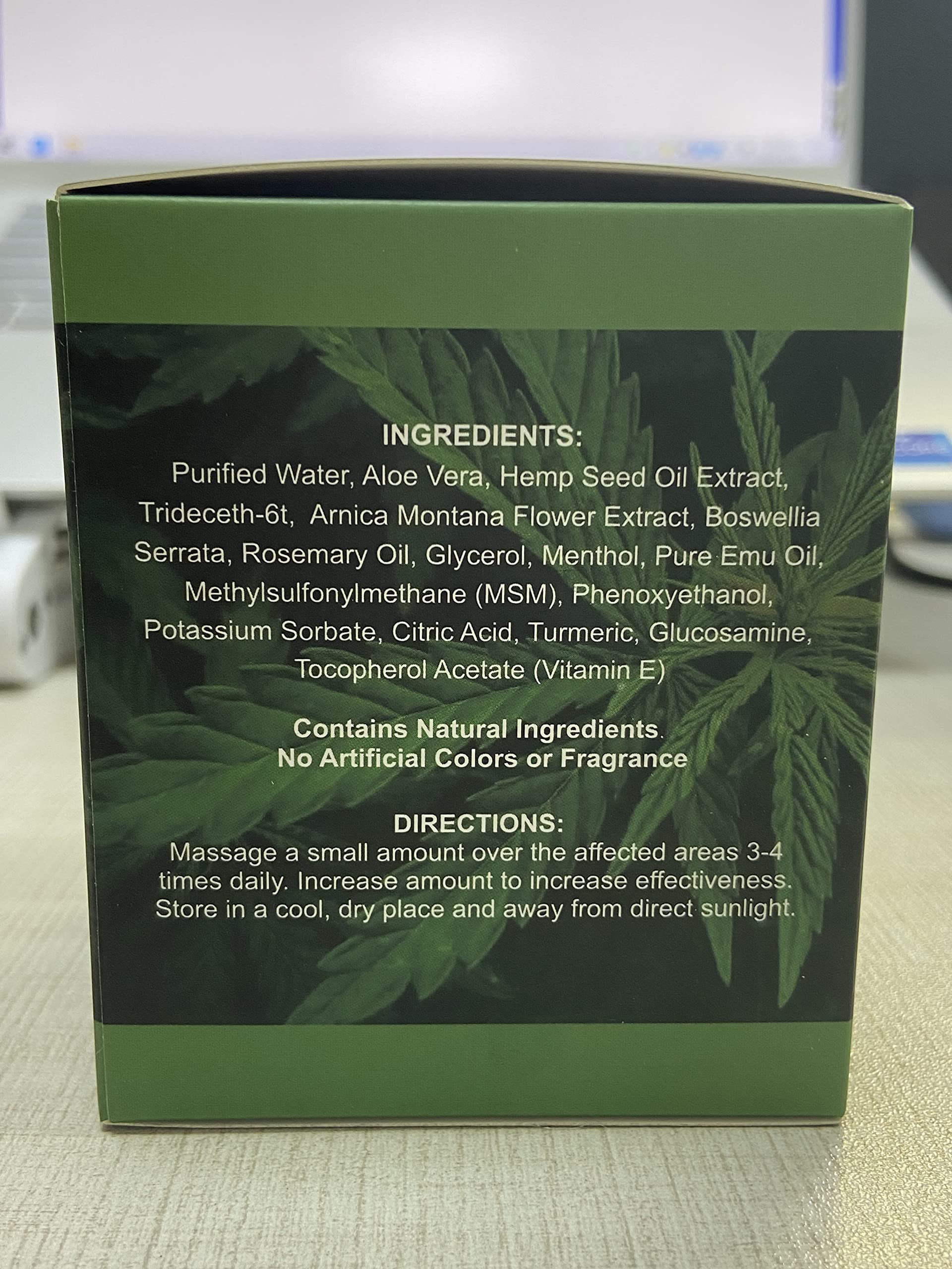 Natural Hemp Cream for Muscles, Joints, Lower Back, Back, Knees, Neck, Fingers, Elbows- 8.5 fl oz - Arnica,MSM, Turmeric, Emu Oil, Menthol, Aloe