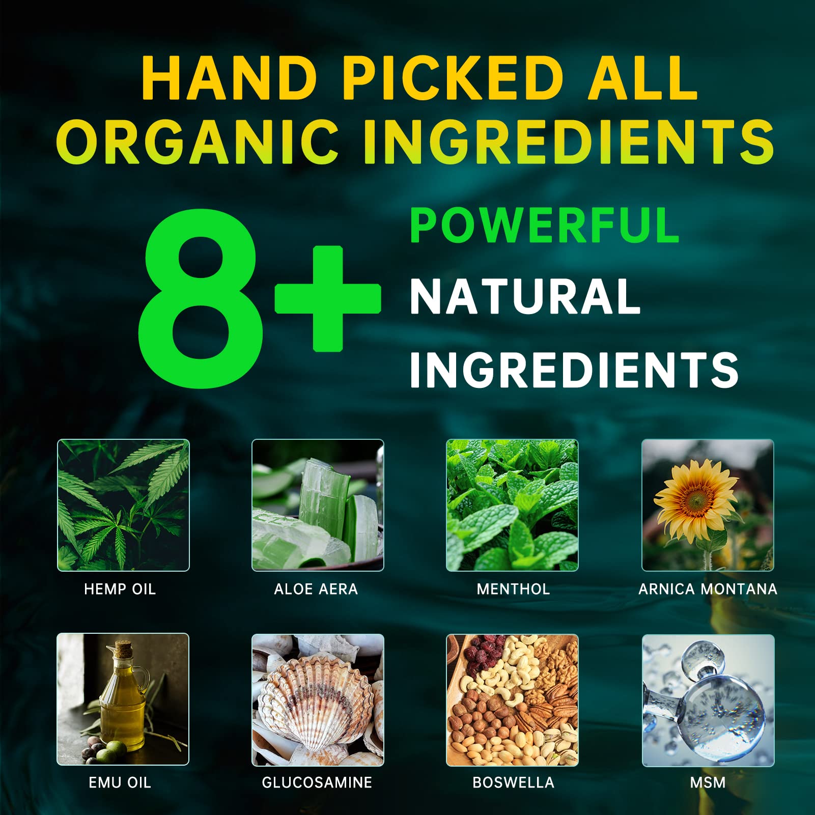 Natural Hemp Cream for Muscles, Joints, Lower Back, Back, Knees, Neck, Fingers, Elbows- 8.5 fl oz - Arnica,MSM, Turmeric, Emu Oil, Menthol, Aloe