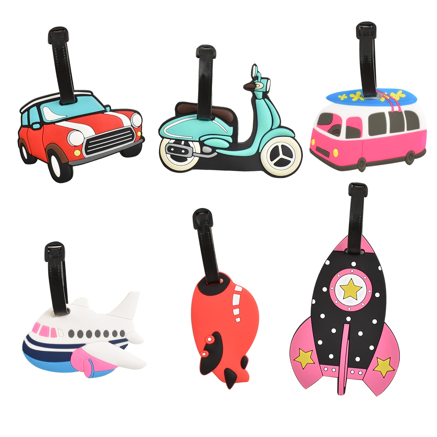 VIOCIWUO 6 Pcs Kids Luggage Tag Cute Multi-Style Airplane Trip Identity Label with Loop Suitcases Travel Bags School Bags Luggage Tag