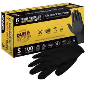 dura-gold hd black nitrile disposable gloves, box of 100, size medium, 6 mil - latex free, powder free, textured grip, food safe, medium (pack of 100)